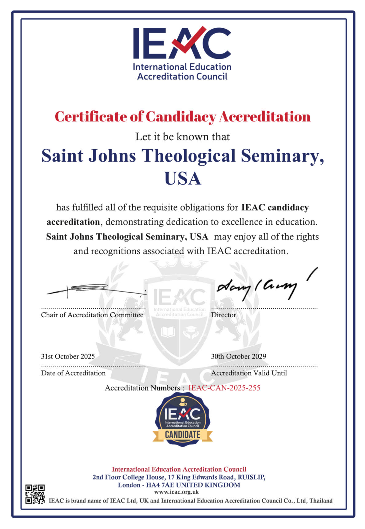 Saint John’s Theological Seminary Receives candidacy Accreditation from ...